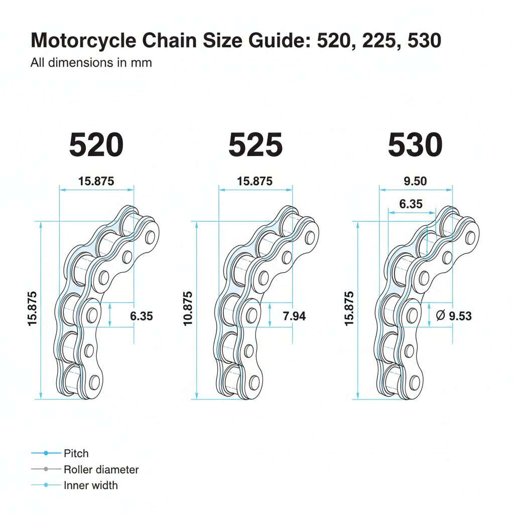 520 vs 525 vs 530 Motorcycle Chain Sizes Dimensions Explained