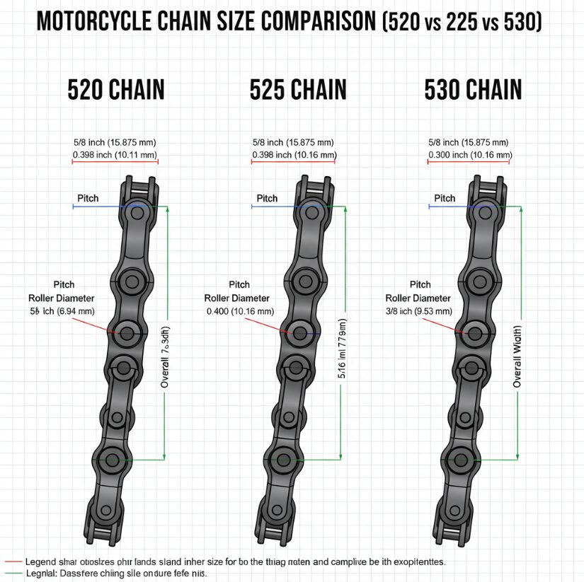 520 vs 525 vs 530 Motorcycle Chain Sizes Dimensions Explained